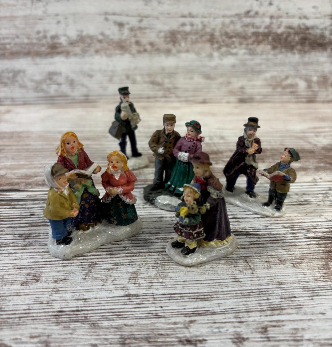 Resin Christmas Village Figurines: Carolers, Mailman, People (5 Piece ...