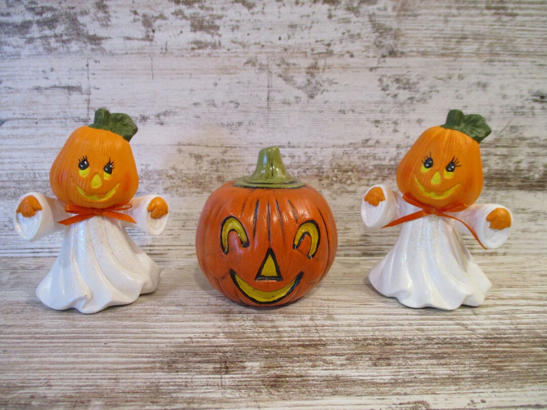 Vintage Ceramic Pumpkin Jack-o-lantern Ghost Figurine Home Decor (#6742 ...