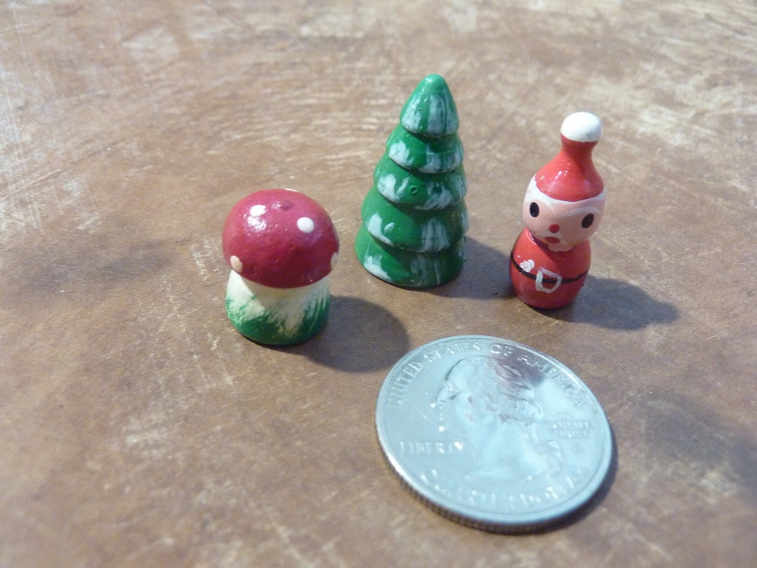 Vintage Micro Miniature Christmas Figures, Santa, Tree, Mushroom, Hand ...