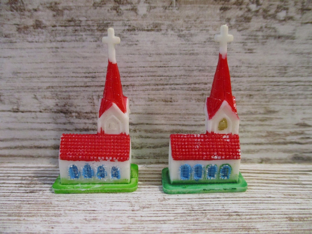 2 Miniature Churches: Vintage Christmas, Diorama, Village, Craft Supply ...