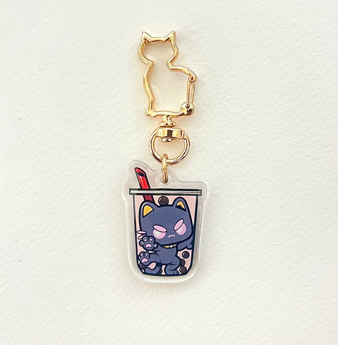 Angry Boba Cat Epoxy Keychain - Etsy