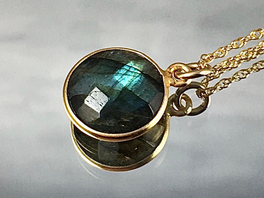 BLUE FLASH LABRADORITE Pendant Gold Plated Bezel Both Sides Flash ...