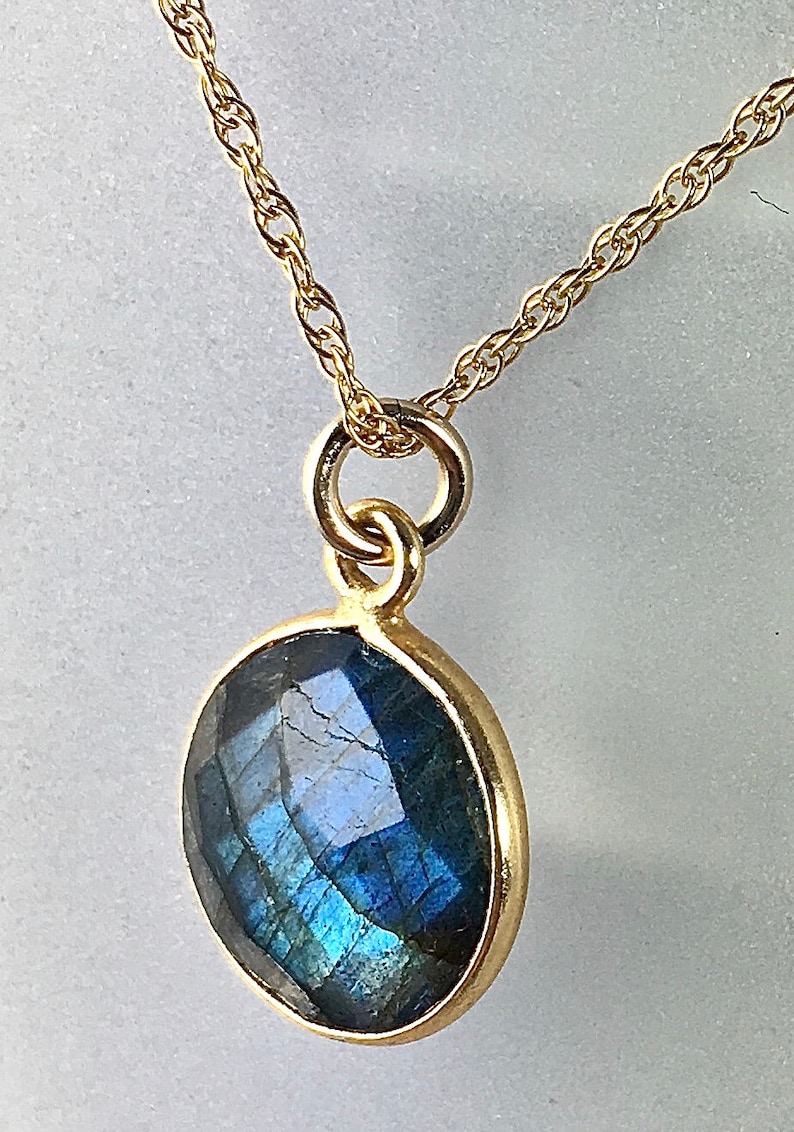 BLUE FLASH LABRADORITE Pendant Gold Plated Bezel Both Sides | Etsy