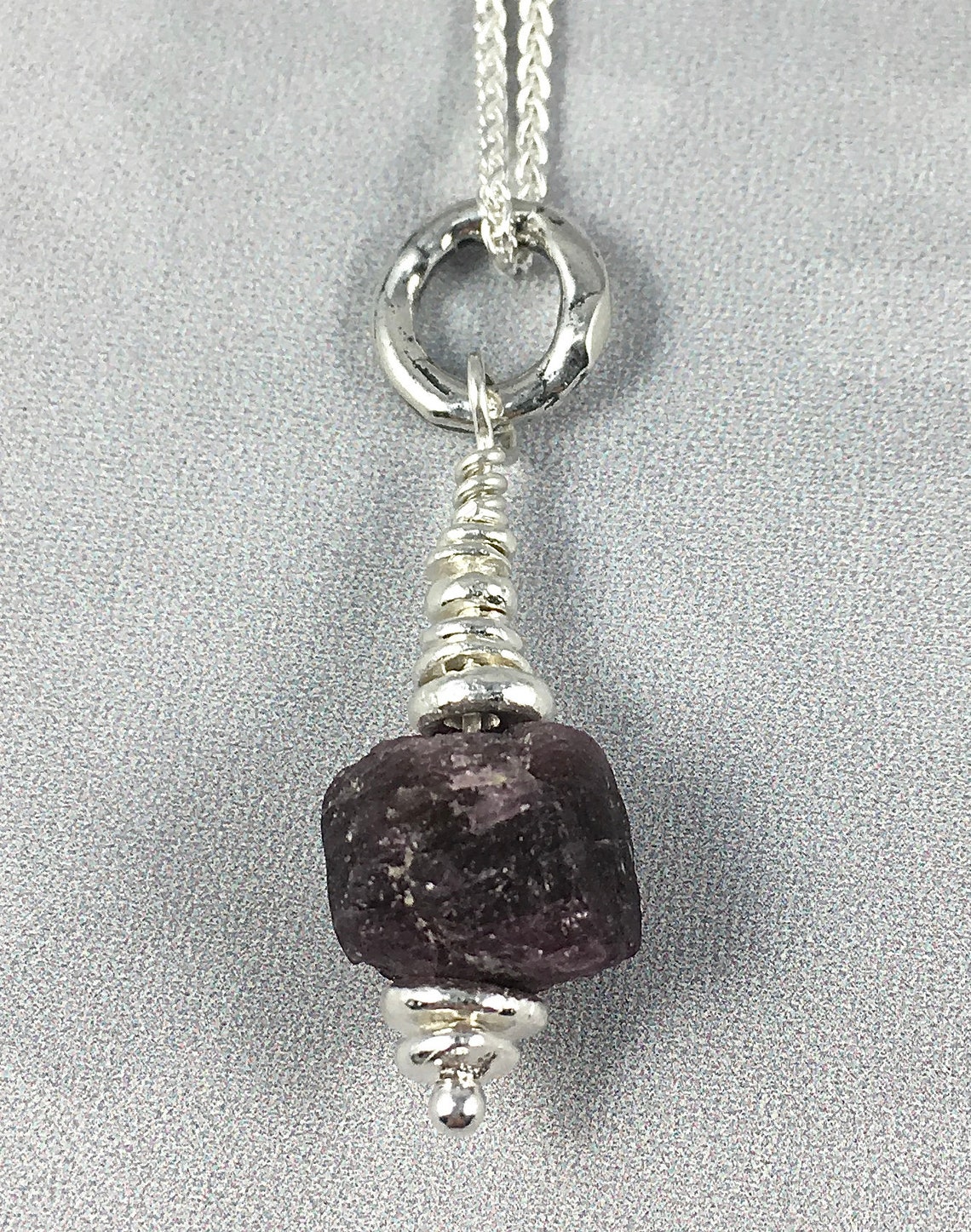 RAW RUBY PENDANT Sterling Silver Wheat Chain Genuine Ruby | Etsy