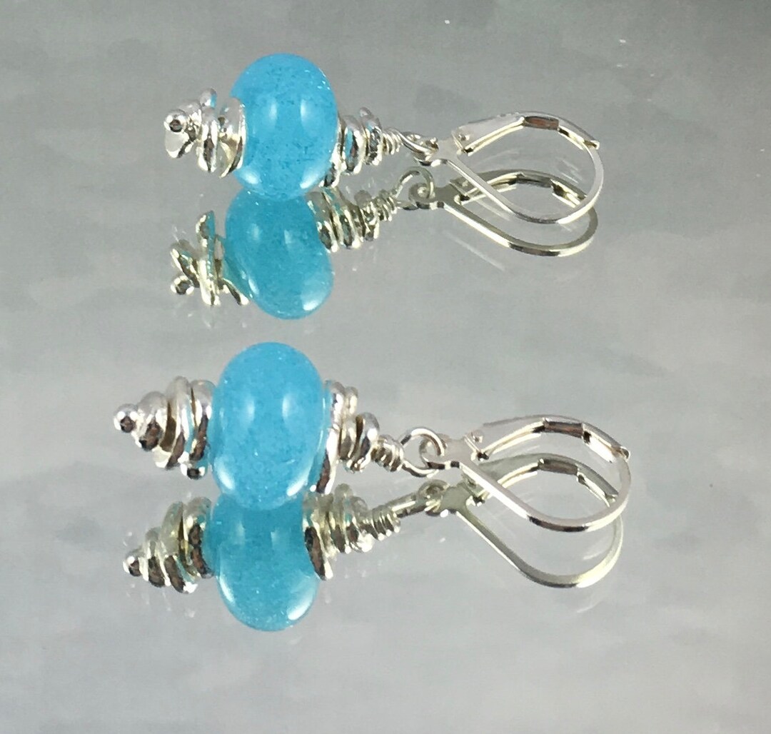 SPA DAY Artisan Lampwork Aqua Tiny Bubbles Sterling Silver Relaxing Pre ...