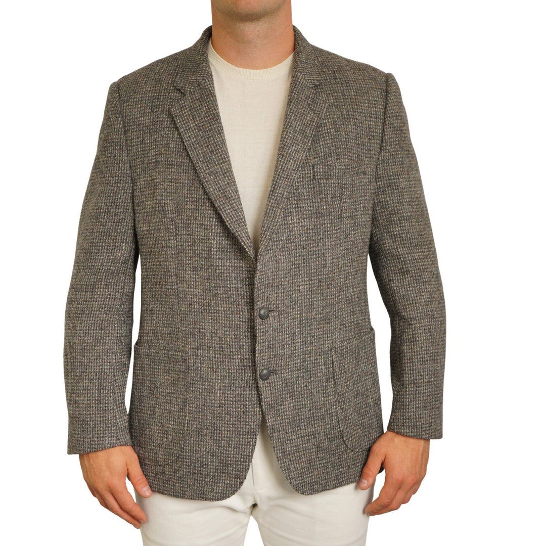 Men Harris Tweed Blazer Elbow Patched Jacket Scottish Wool EU54 UK/US44 ...