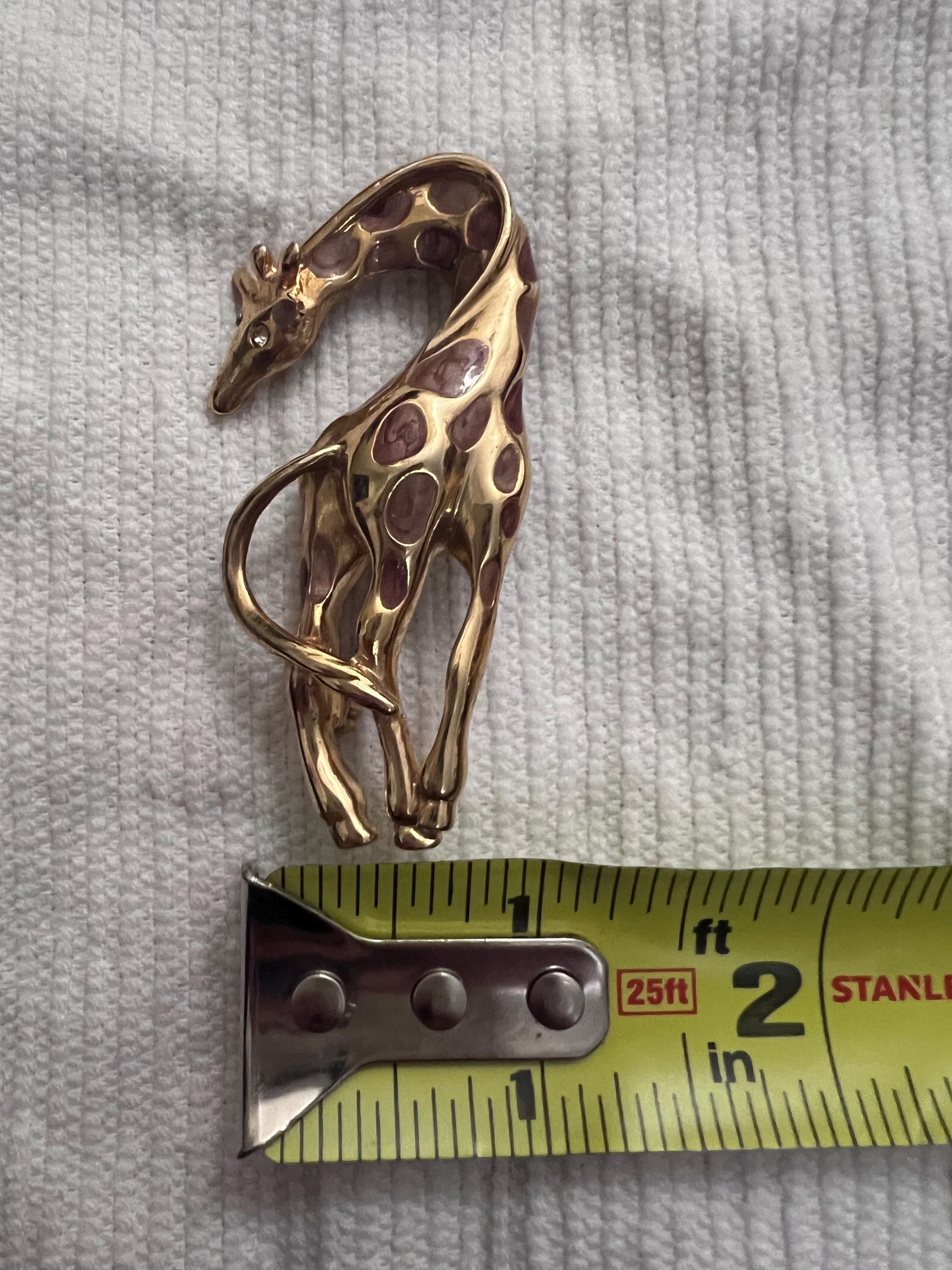 Vintage Giraffe Pin Brooch Gold Tone Brownish Pink Enamel Rhinestone ...