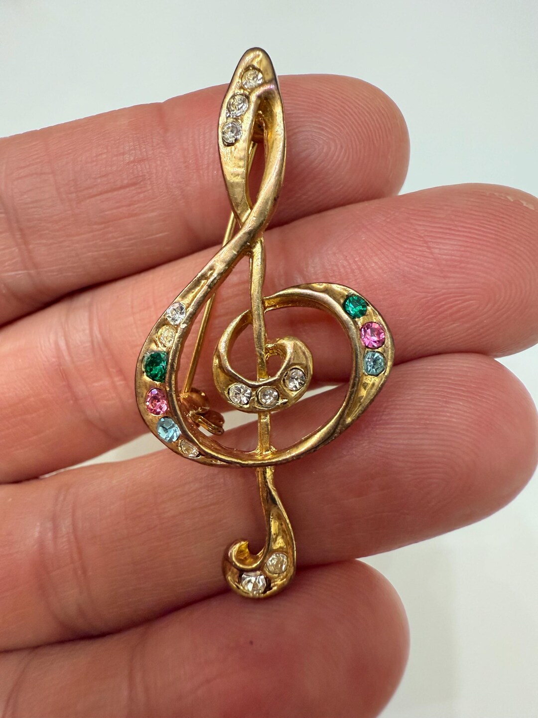 Vintage Treble Clef Brooch Pin 1950s Colorful Rhinestone Brooch ...