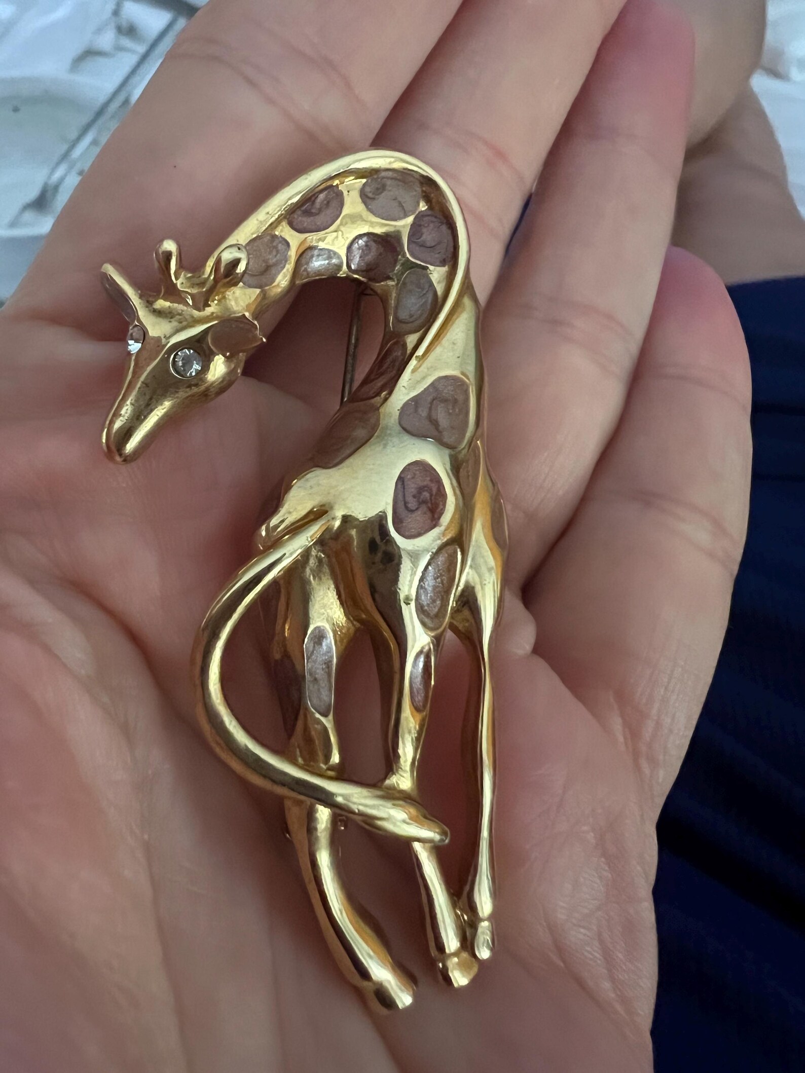 Vintage Giraffe Pin Brooch Gold Tone Brownish Pink Enamel Rhinestone ...