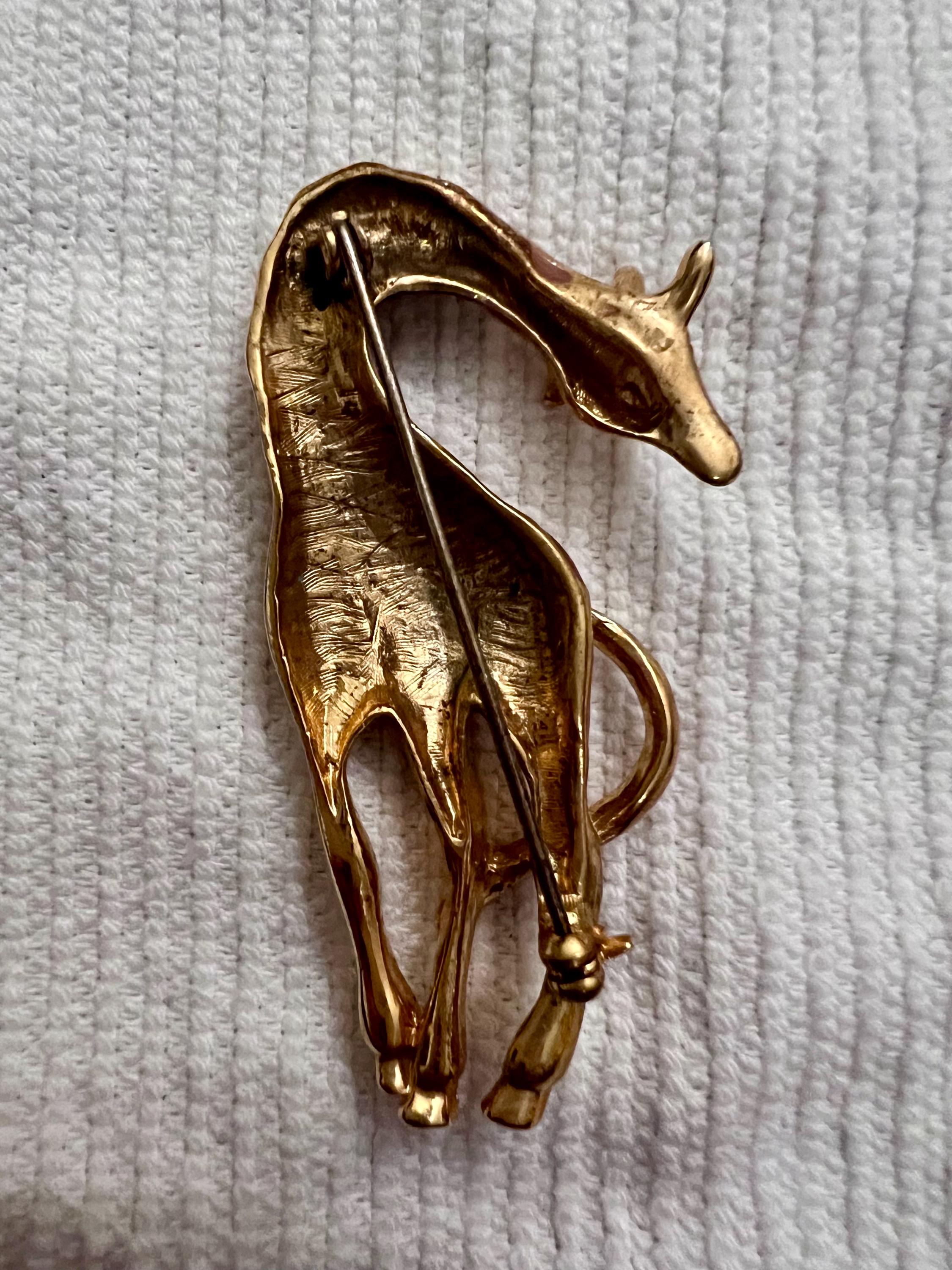 Vintage Giraffe Pin Brooch Gold Tone Brownish Pink Enamel Rhinestone ...