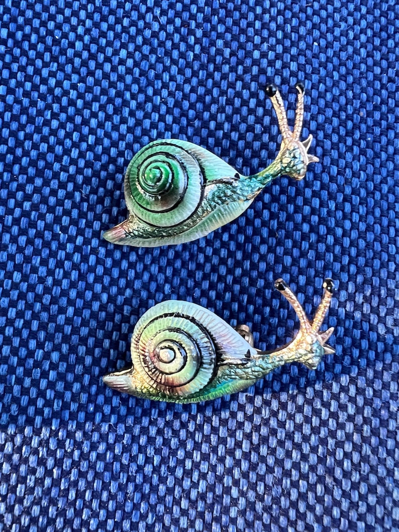 Vintage Enamel Snail Pin Brooch Set - Etsy