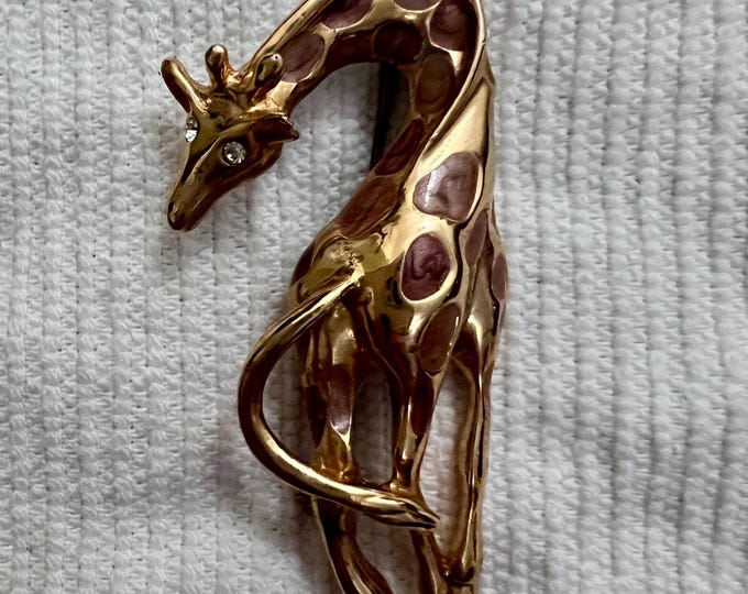 Vintage Giraffe Pin Brooch Gold Tone Brownish Pink Enamel Rhinestone ...