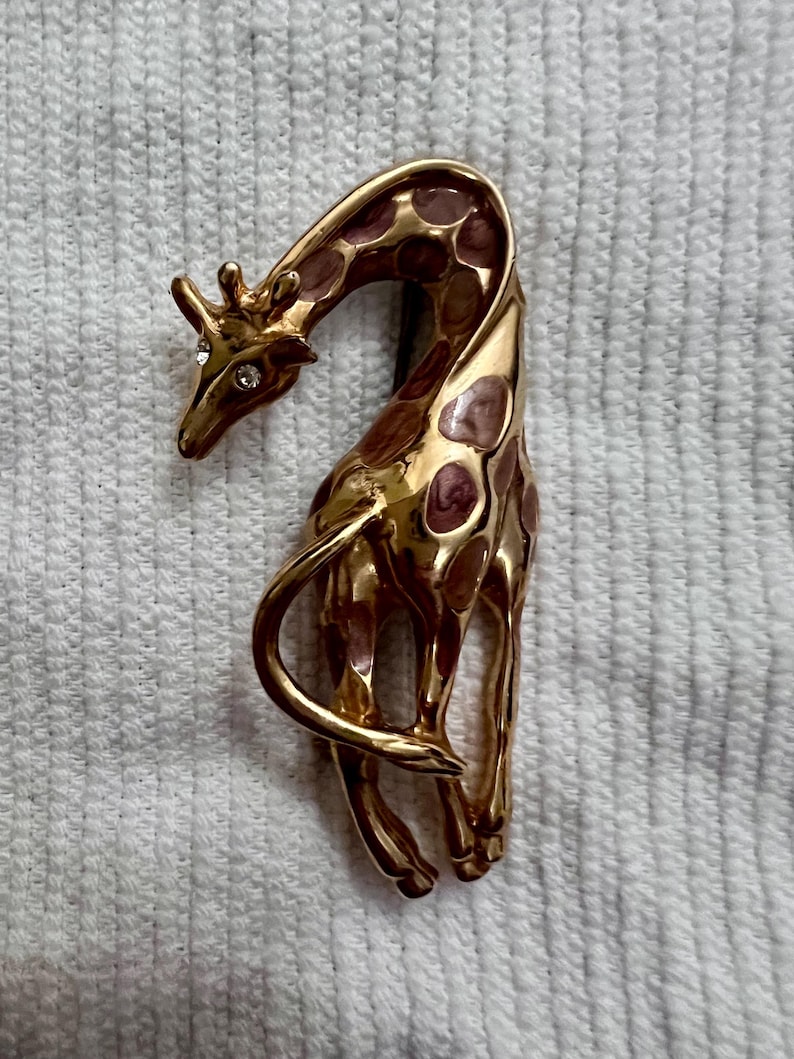Vintage Giraffe Pin Brooch Gold Tone Brownish Pink Enamel Rhinestone ...