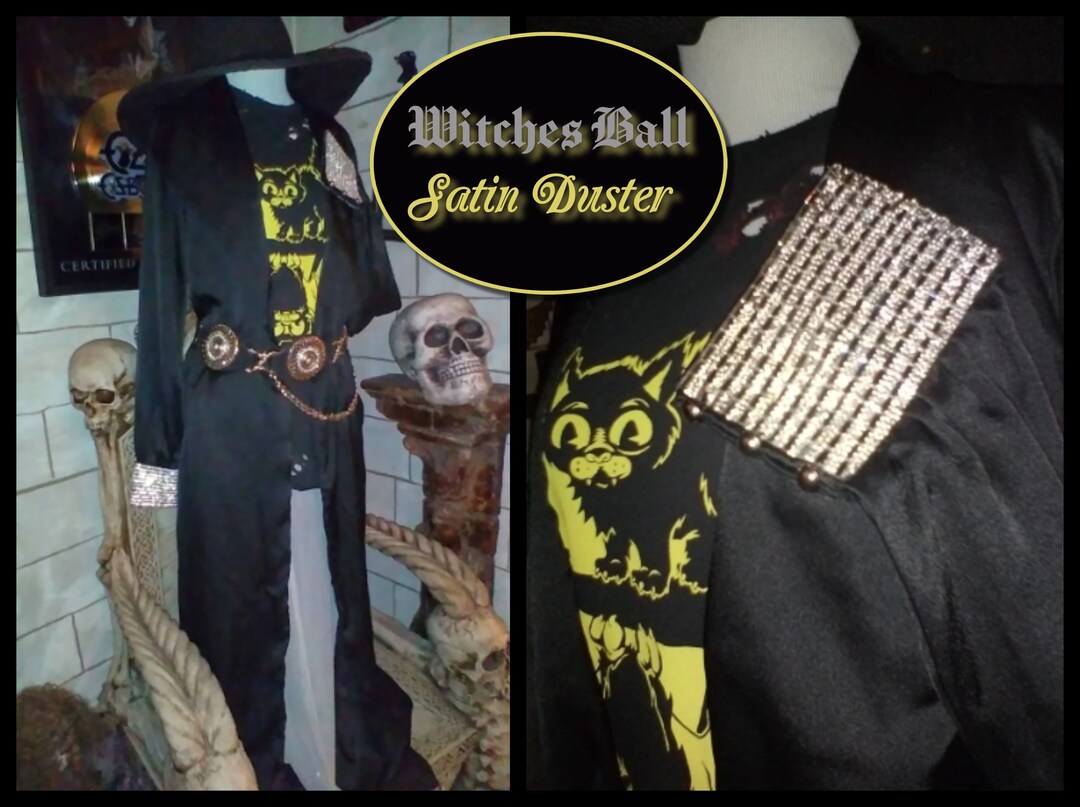 WITCHES BALL: Large Black Satin Long Duster With Silver - Etsy