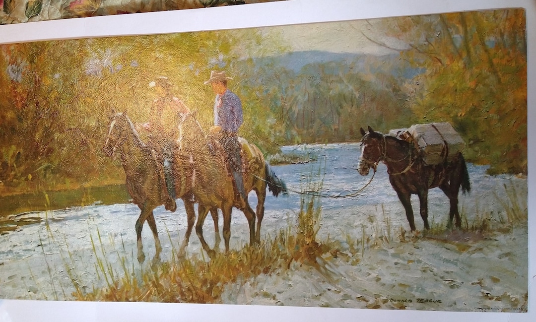 Cowboys Riding Horses Packing in by Donald Teague Vintage Art Litho ...