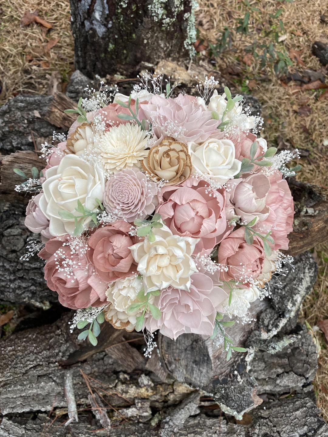 Wedding Bouquet Dusty Pink Blush Sola Mauve Wildflower Sola Bouquet ...