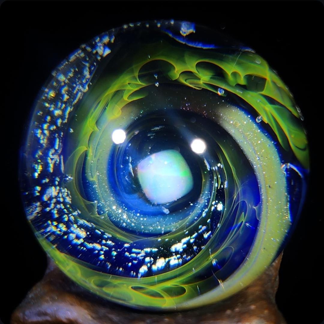 Glass Silver and Gold Fumed Dichroic Vortex Marble With Opal Art Heady Paper Weight Mib Blown ...