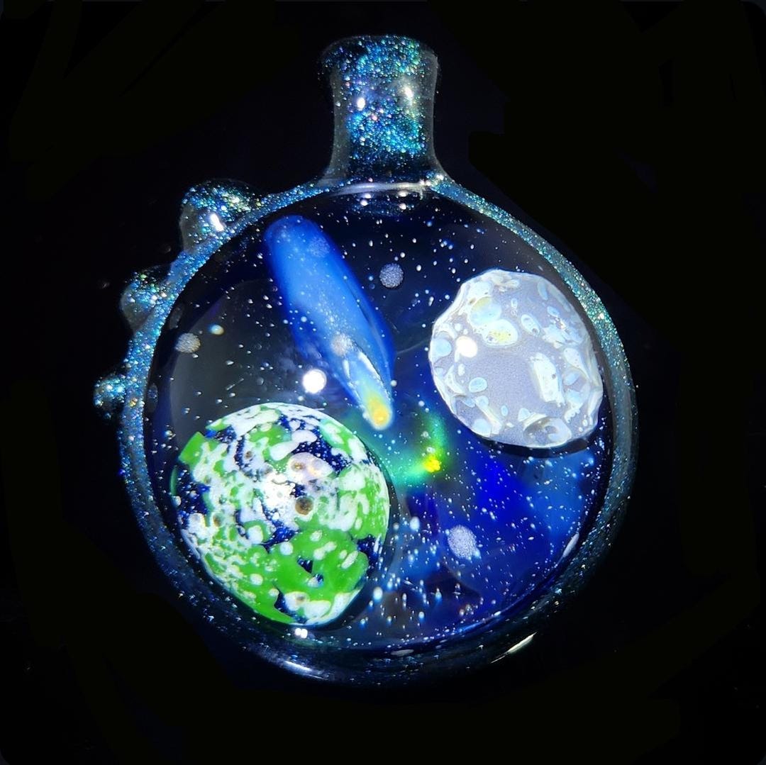 Glass Solar System Pendant Earth Moon and Shooting Star Boro Talisman ...