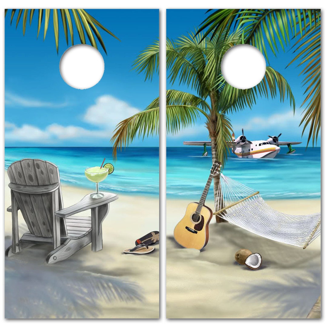 Beach Scene Cornhole Board Decal Vinyl Wrap Baggo Bean Bag Toss A60 - Etsy