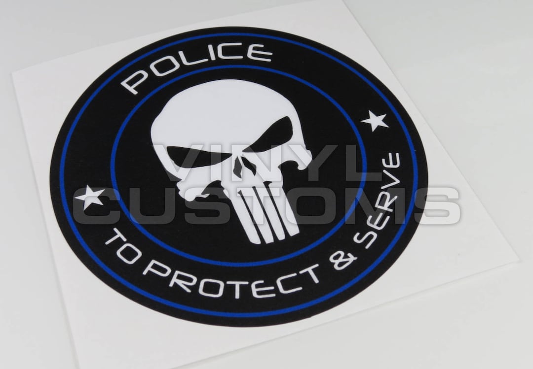 Punisher Skull Police Protect and Serve Blue Line Vinyl Decal Sticker ...