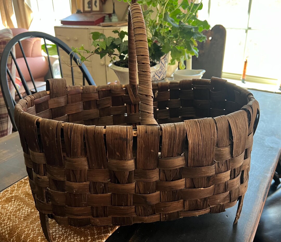 Antique Basket , Splint Weave Basket. Primitive , Handmade Farm Basket ...