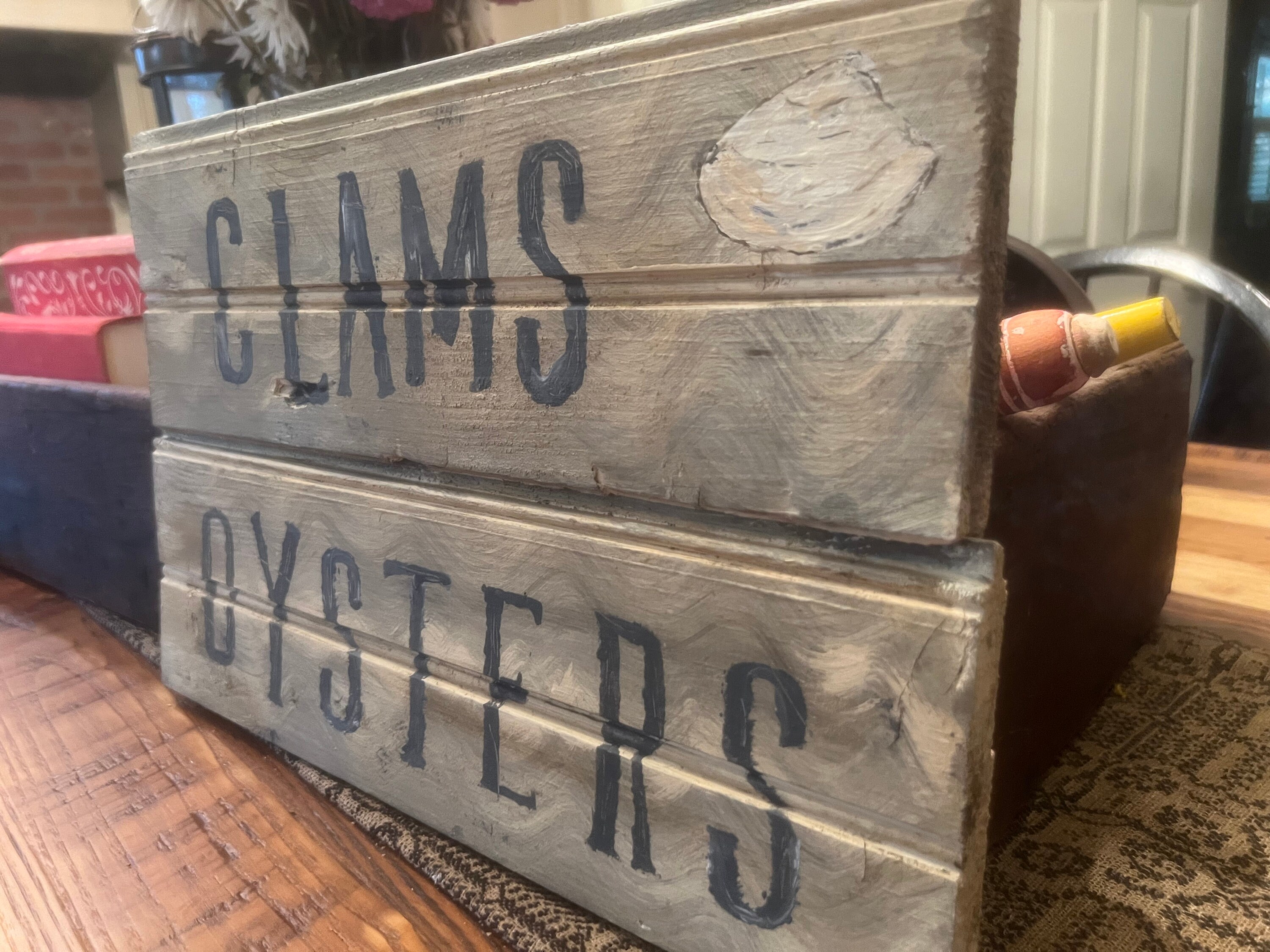 Rustic Sign Seafood Clam Oyster on Prim Wood Handpainted Nautical Food ...