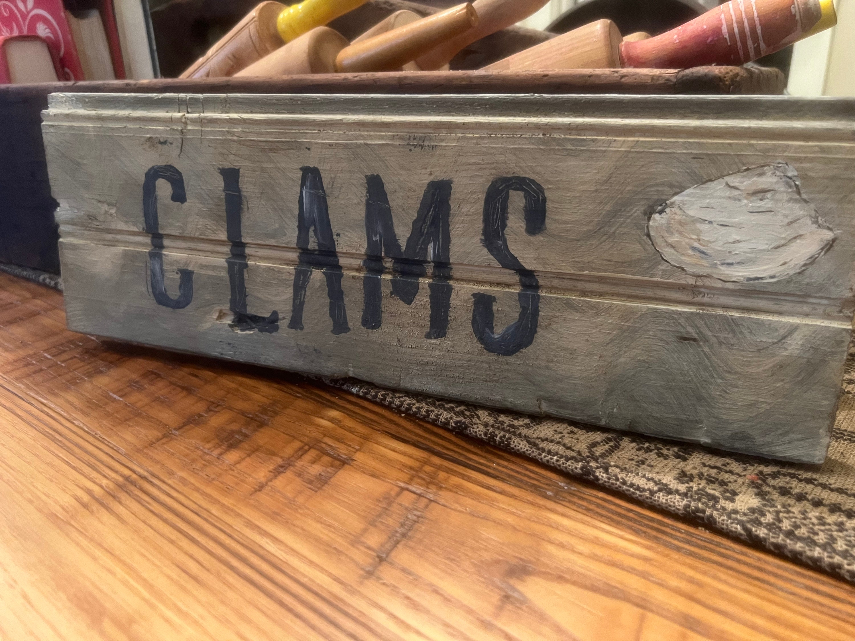Rustic Sign Seafood Clam Oyster on Prim Wood Handpainted Nautical Food ...