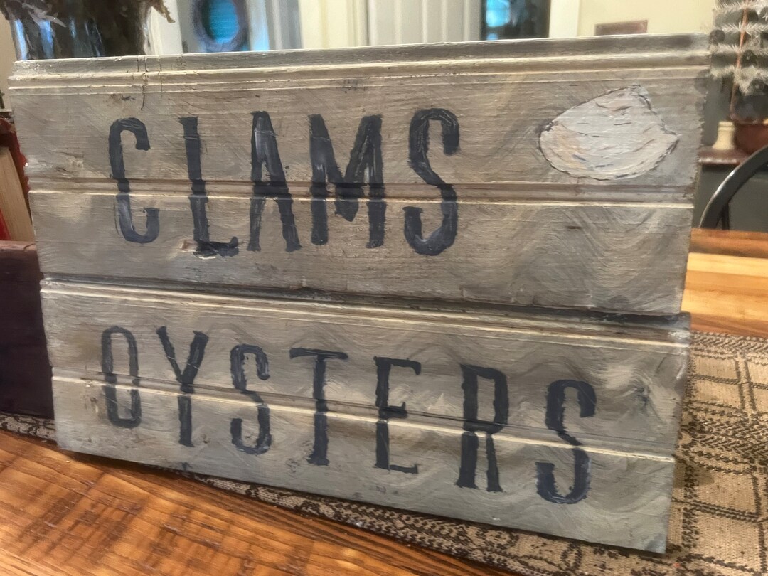 Rustic Sign Seafood Clam Oyster on Prim Wood Handpainted Nautical Food ...