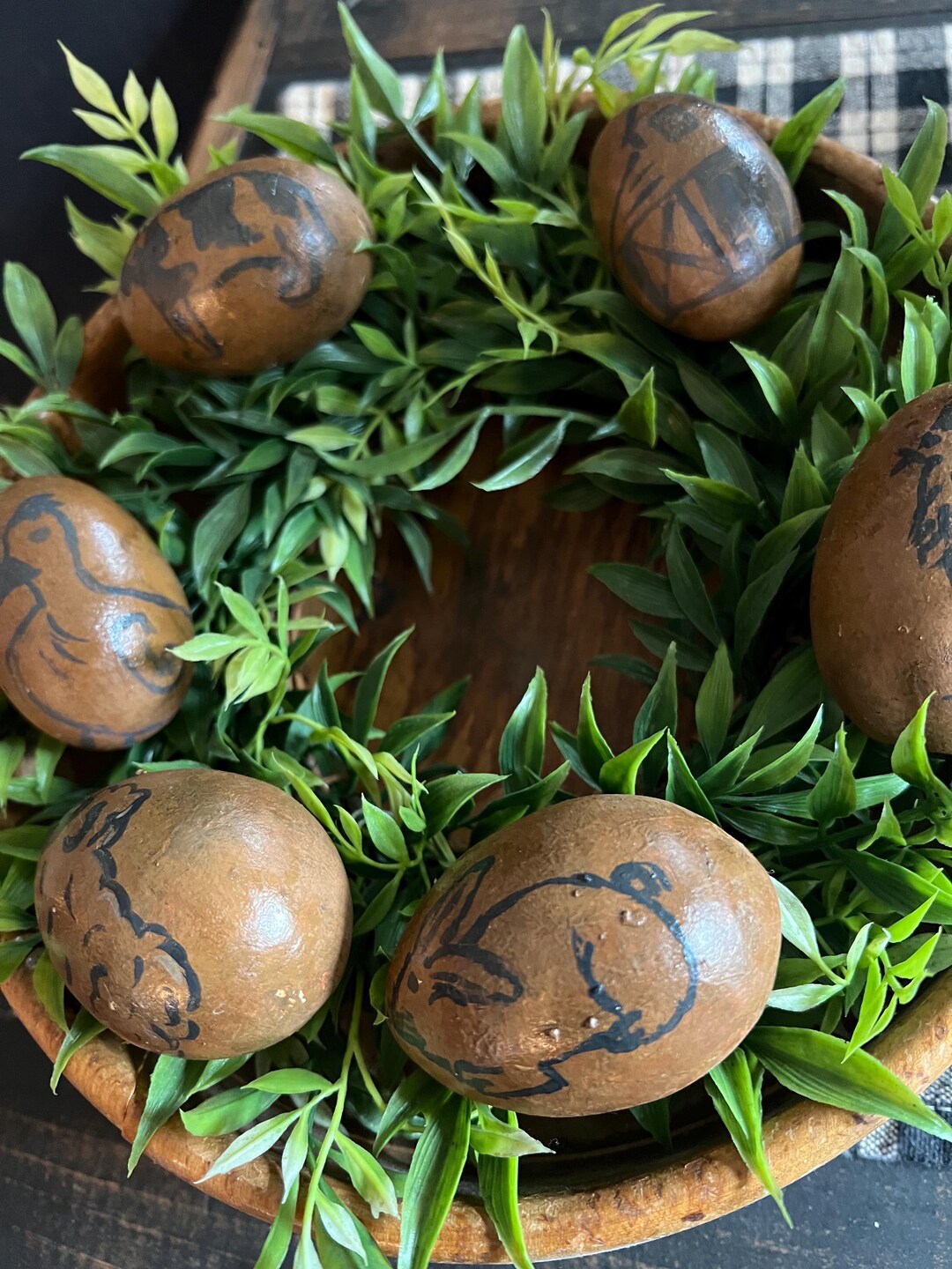 Rustic Eggs Prim Colonial Pottery Look Handpainted Farm Animals ...