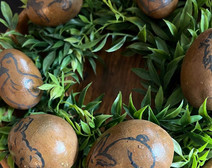 Rustic Eggs Prim Colonial Pottery Look Handpainted Farm Animals ...