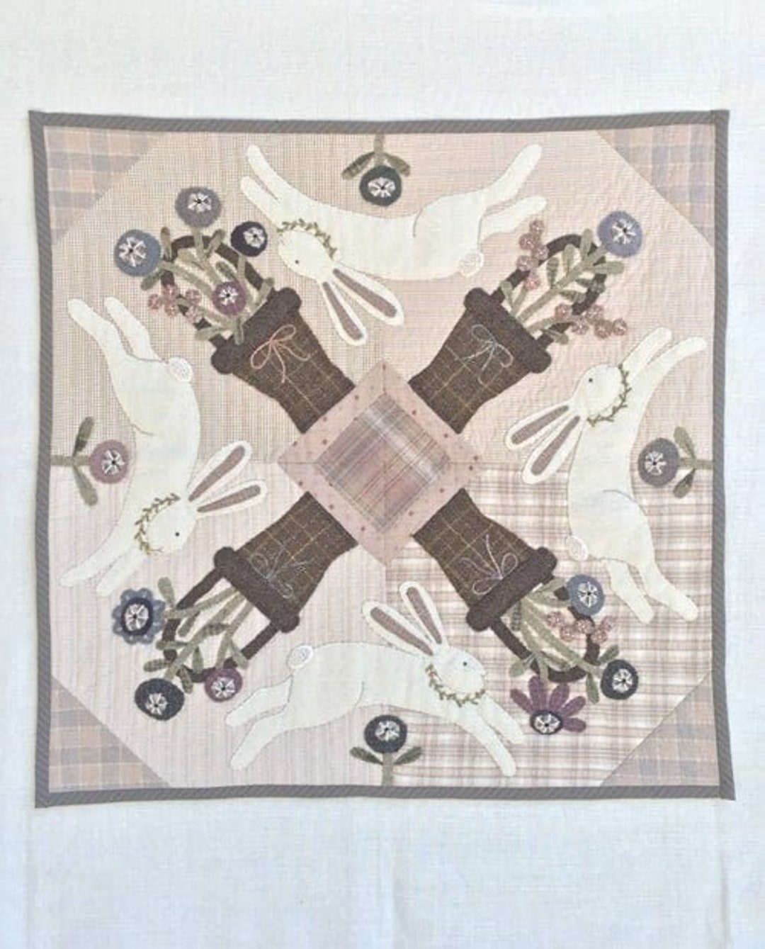 Pattern: Run Rabbit Run - Wool Appliqued Cotton Table Mat Design by ...