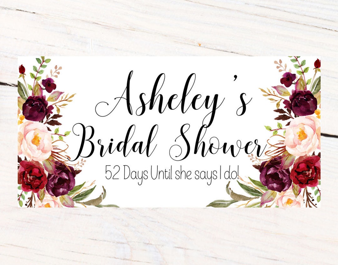 Marsala Floral Personalized Banner, Custom Bridal Shower Banner - Photo ...