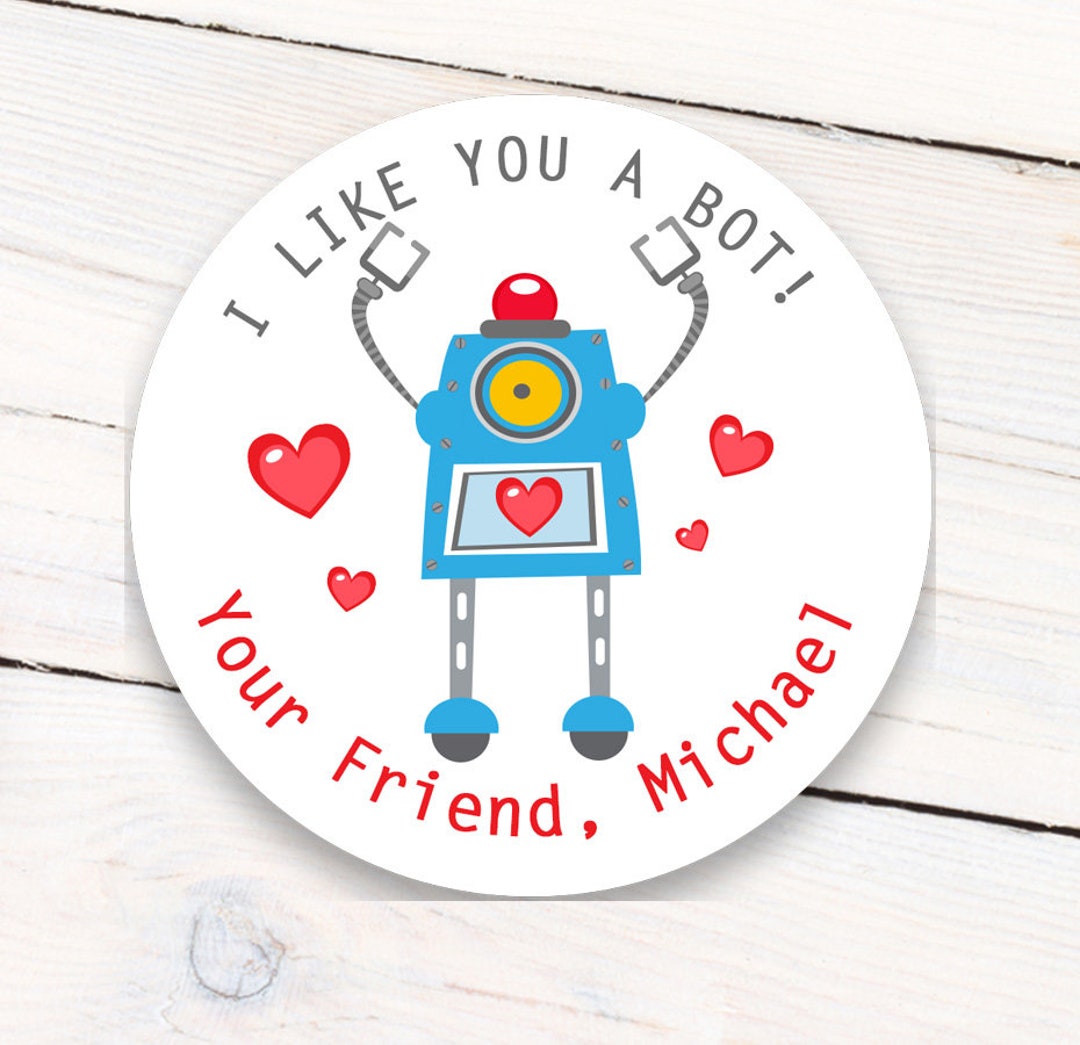 Robot Valentines Labels, School Valentine's Personalized Sticker ...