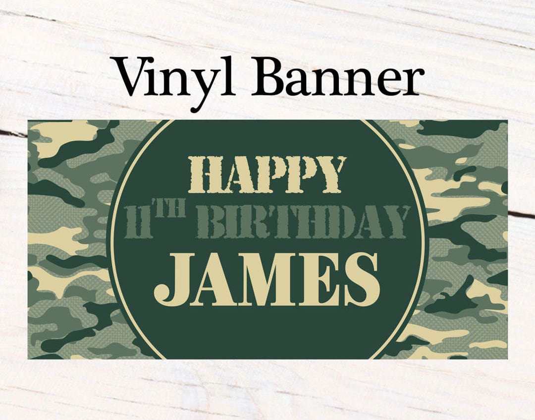 Camouflage Personalized Banner - Camo Birthday Party Banner - Photo ...