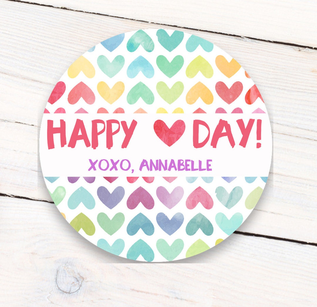 Watercolor Heart Valentine Labels, School Valentine's Personalized ...
