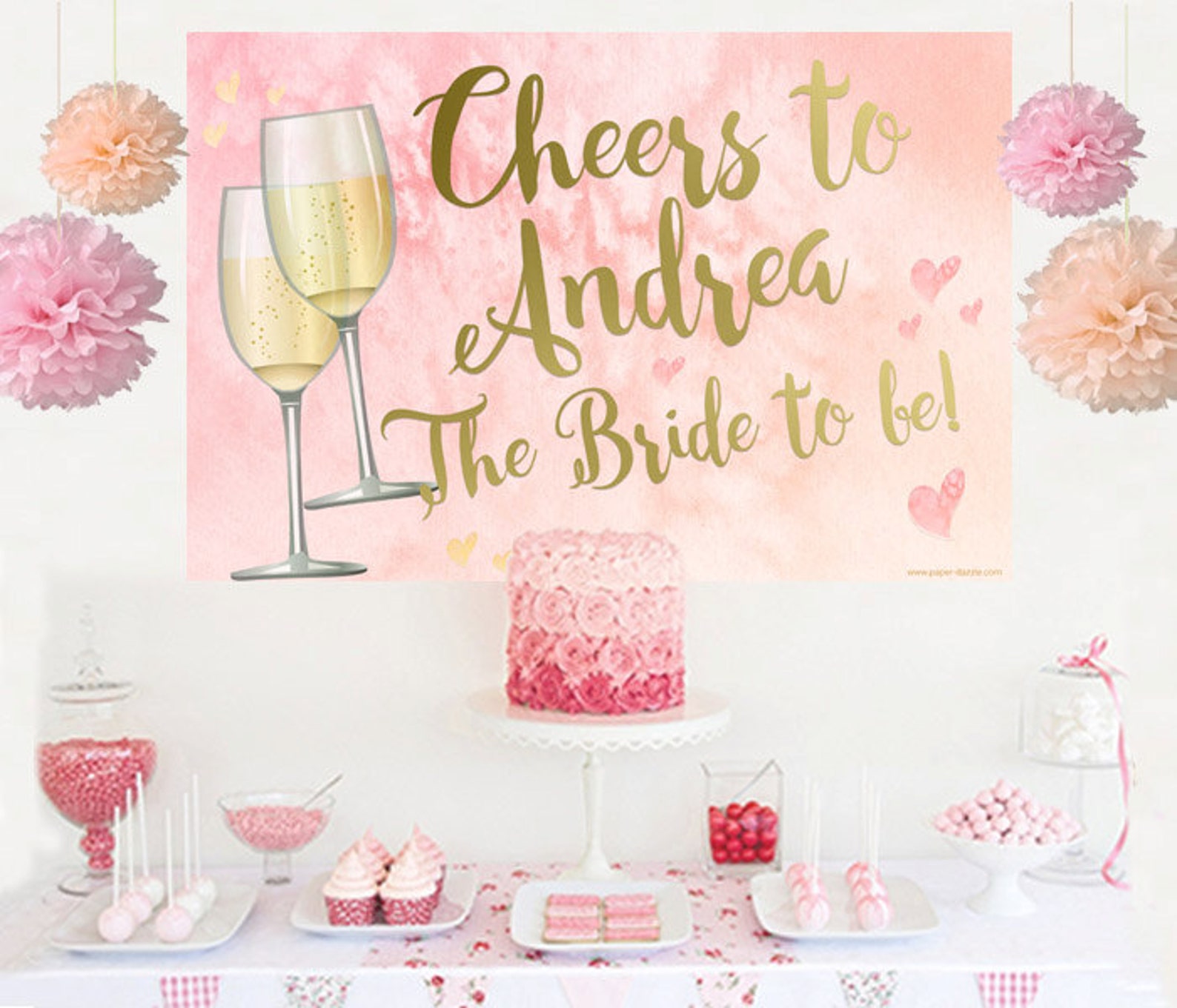 Cheers to the Bride Personalized Backdrop Bridal Shower Cake | Etsy