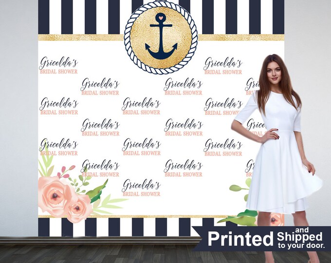Nautical Bridal Shower Photo Backdrop, Printed Wedding Party Backdrop ...
