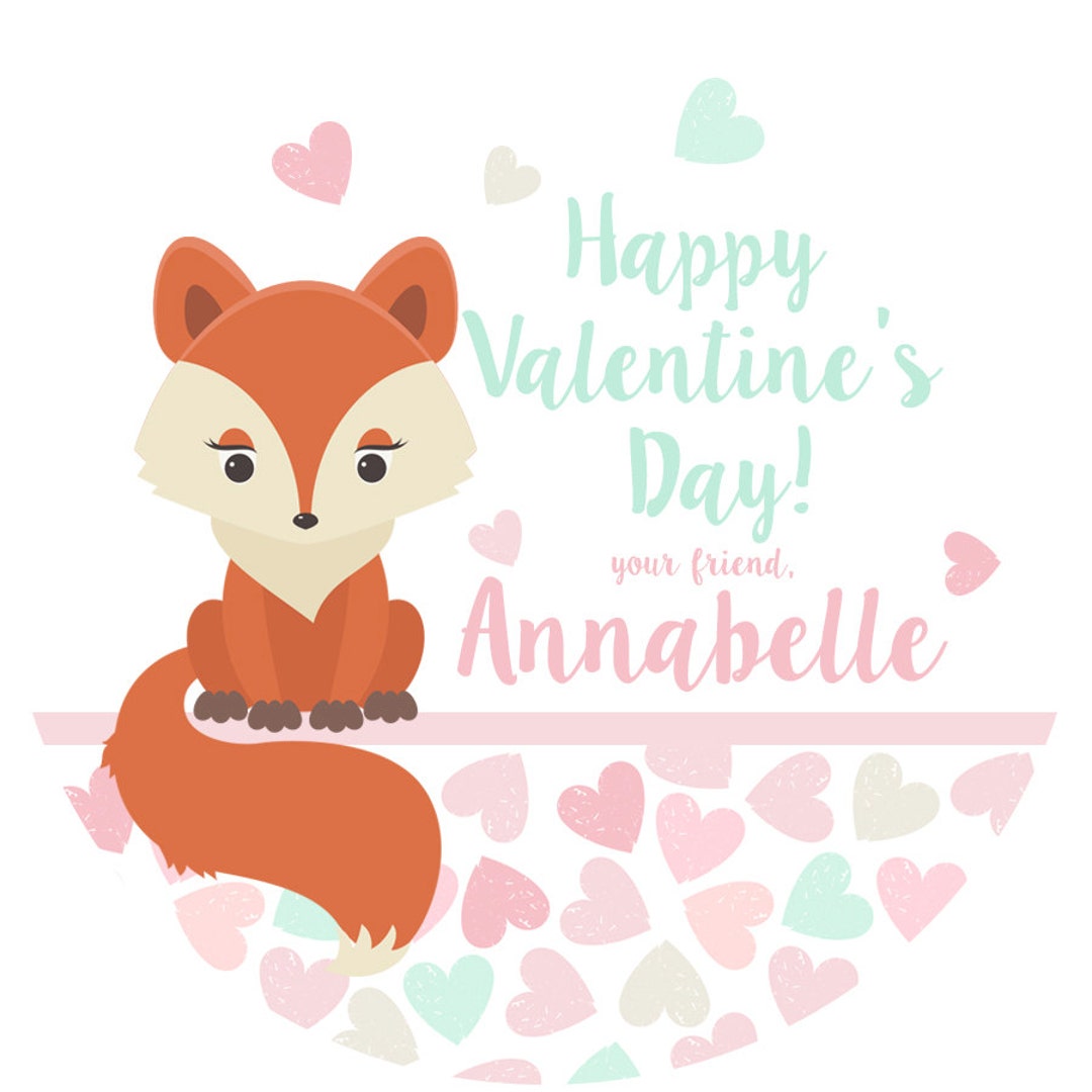 Foxy Valentine's Labels, School Valentine's Personalized Sticker Happy ...