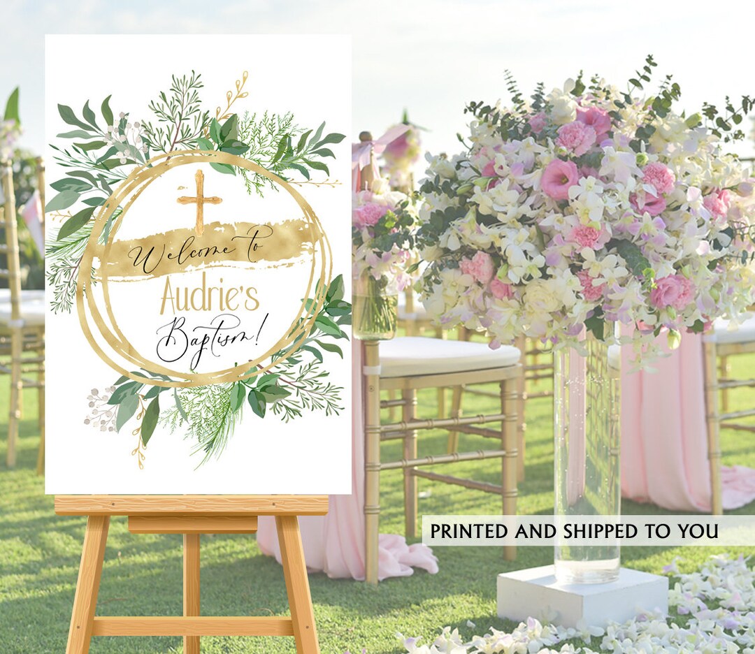 Modern Greenery Religious Welcome Sign | Baptism Welcome Sign | Foam ...