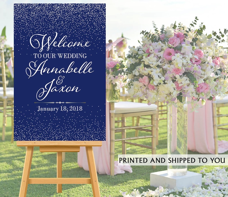 Welcome to Our Wedding Sign Navy Blue and Silver Sparkle | Etsy