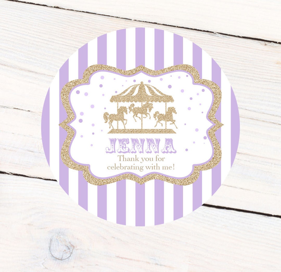 Carousel Personalized Stickers, Birthday Carnival Personalized Labels ...
