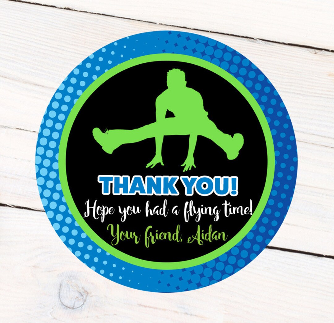 JUMP Trampoline Party Personalized Stickers Flying Blue Party Favor ...