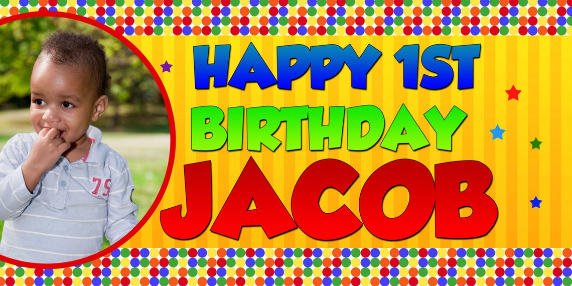 First Birthday Personalized Banner Photo Cake Table Banner - Etsy