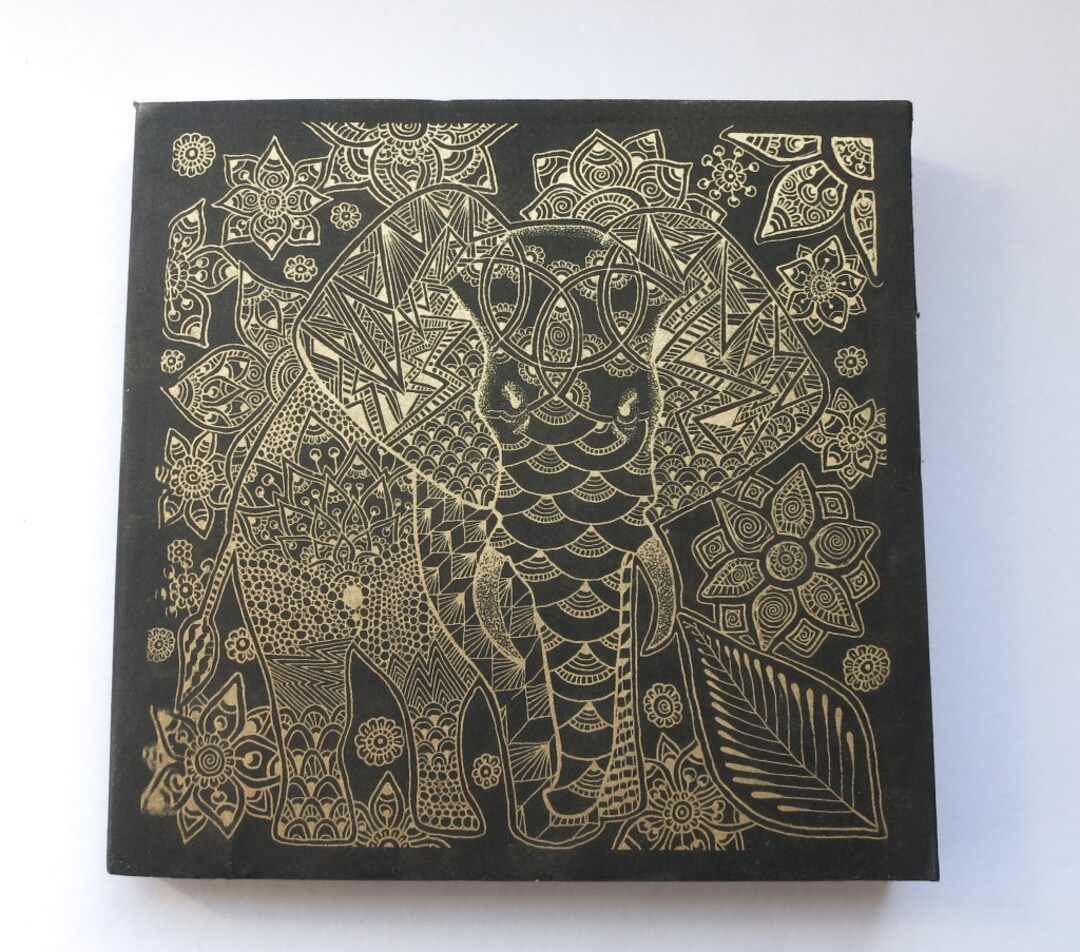 Handmade Gold Elephant Screen Print Sketchbook: Recycled Paper Blank ...