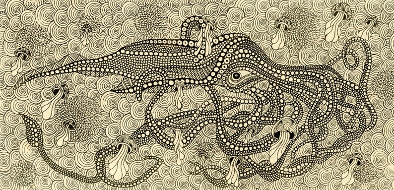 Squid Print. Squid Art Print. Kraken Print. Squid Screen - Etsy