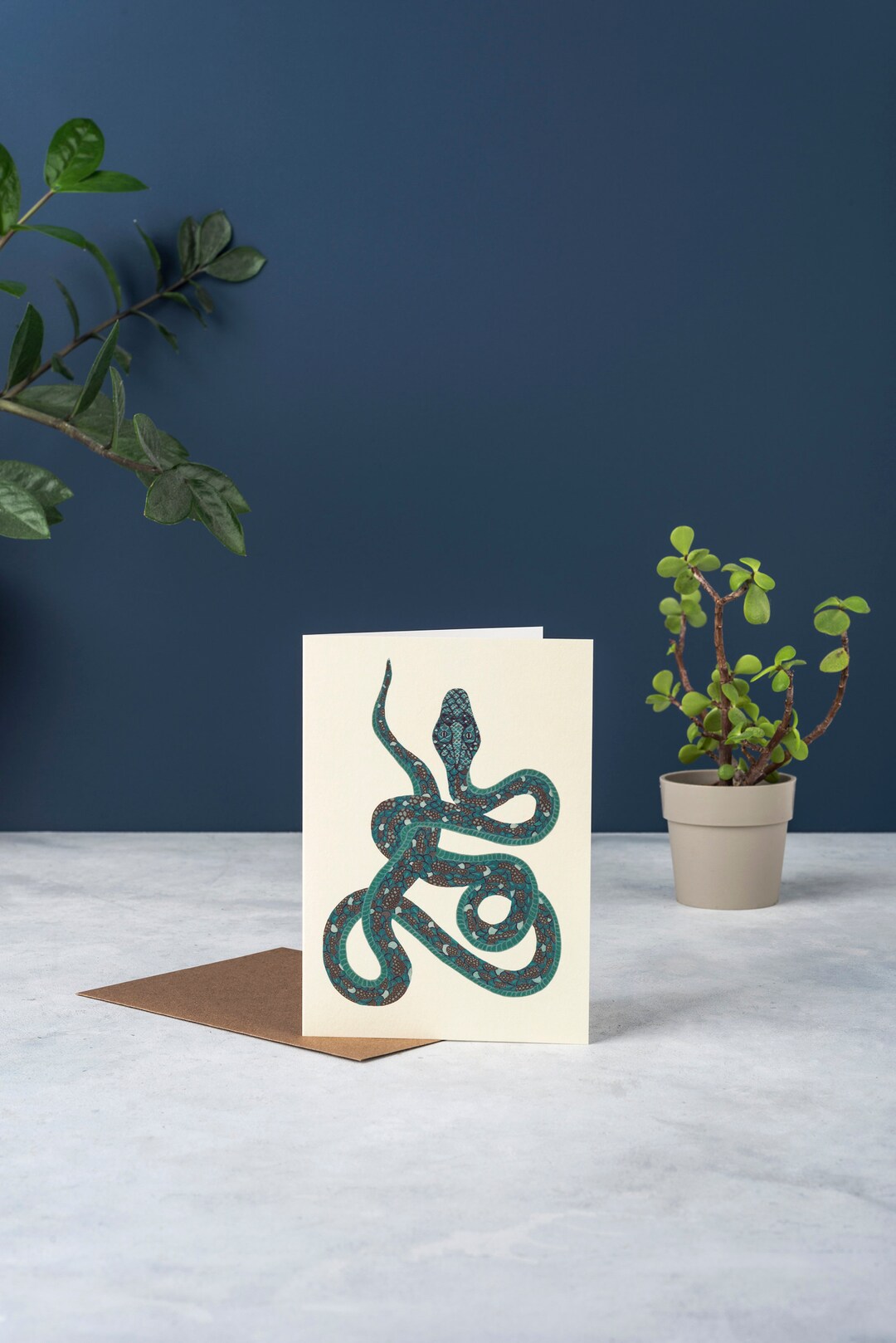 Blue Serpent Card. Blue Snake Art Card. Snake Card. Celestial Serpent ...