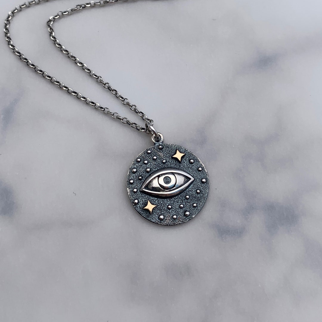 Sterling Silver Eye Necklace With Bronze Stars - Etsy
