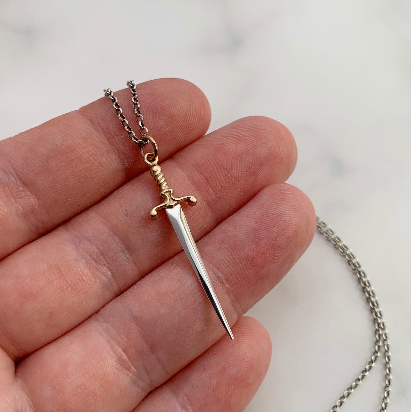 Mixed Metal Sword Necklace Sterling Silver Dagger With - Etsy