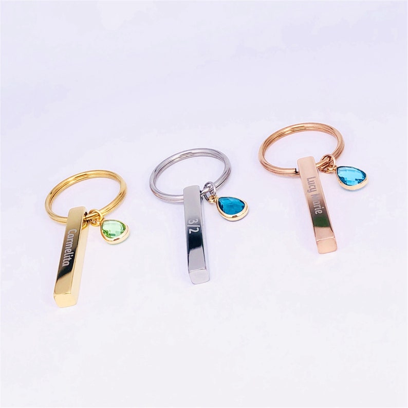 Personalized Birthstone Keychain Custom Name Keychain, Custom Engrave ...