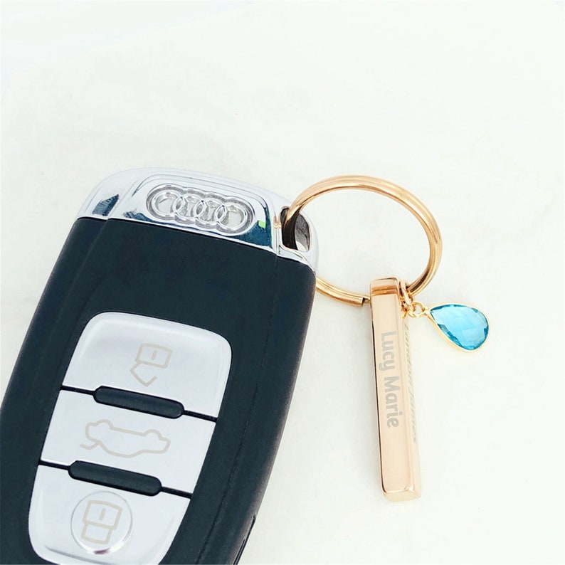 Personalized Birthstone Keychain Custom Name Keychain, Custom Engrave ...
